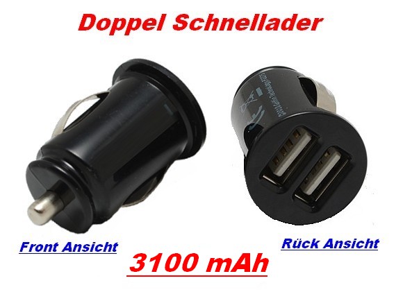 3100mAh Schwarz Universal USB Auto KFZ Doppel Dual Ladegerät Adapter ...
